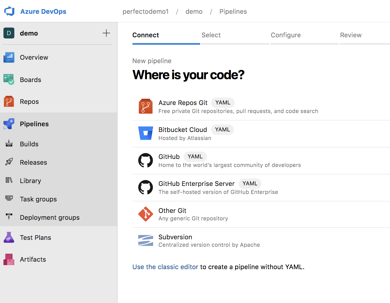 Create CI projects for Perfecto in Azure DevOps