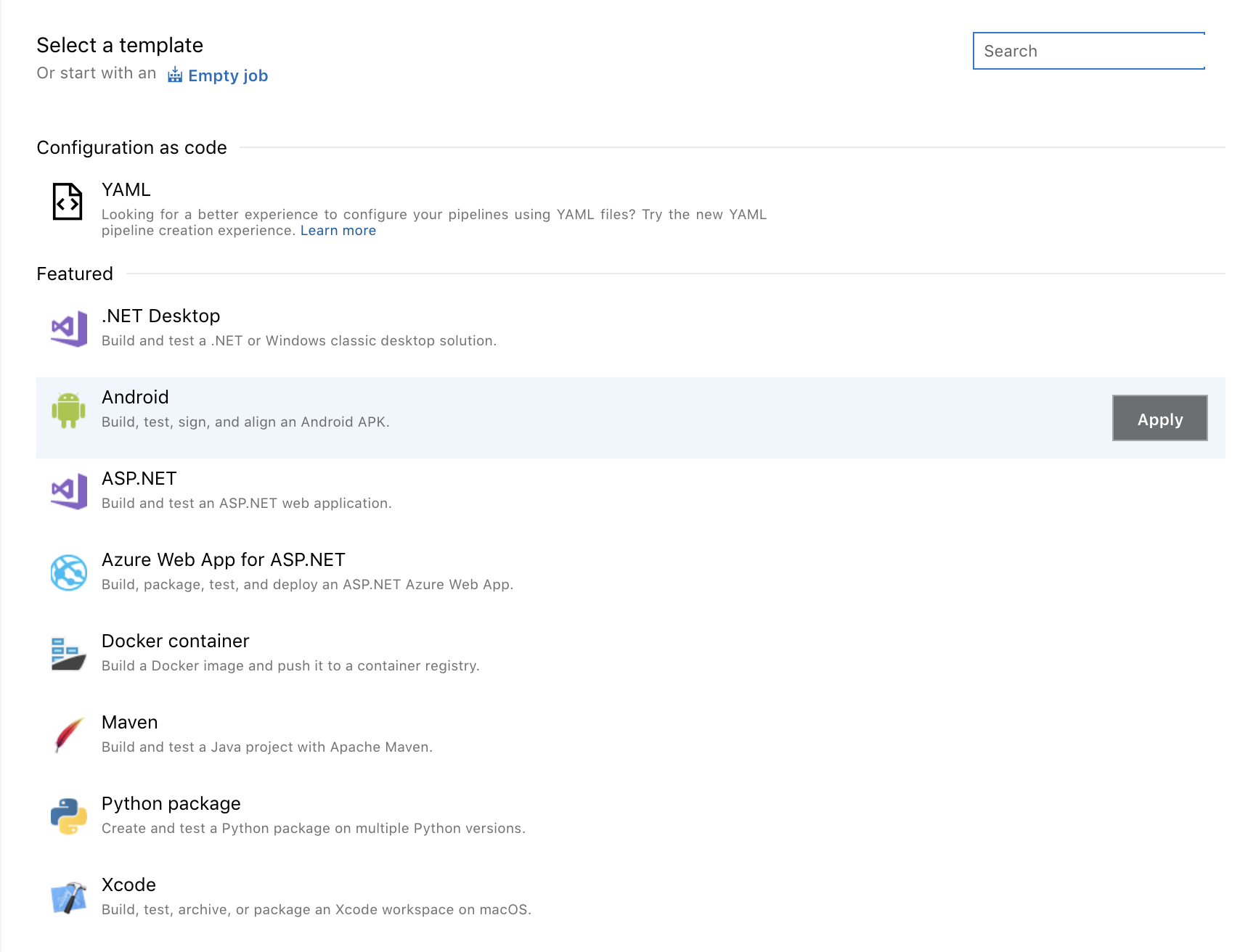 Create CI projects for Perfecto in Azure DevOps