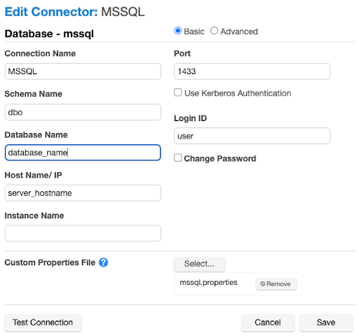 Converting MSSQL Advanced Database Connectors to Basic Connectors